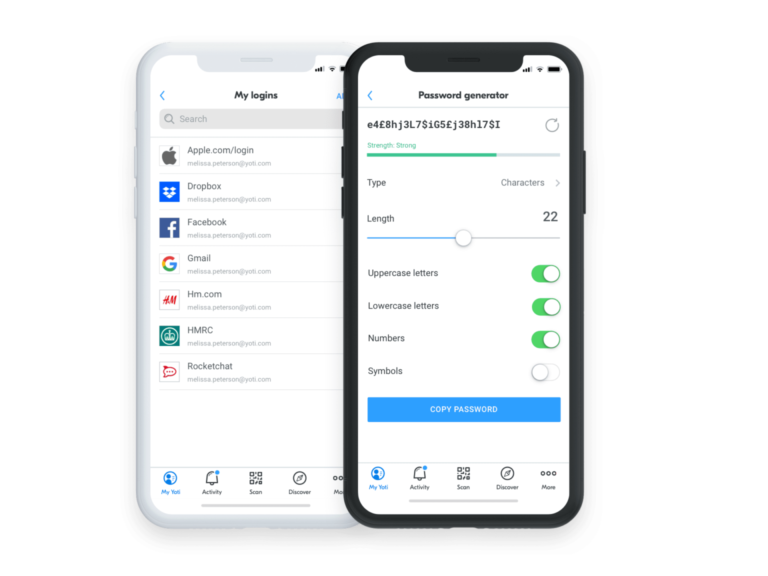Passwords securely encrypted in your Yoti ID • Yoti